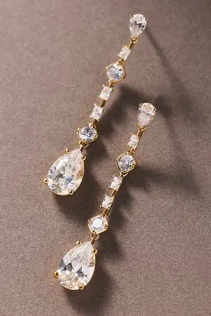 Nadri Runway Linear Drop Earrings With Crystal Accents - Gold