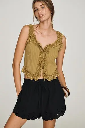 RAISONNEL Scalloped Eyelet Shorts - Black