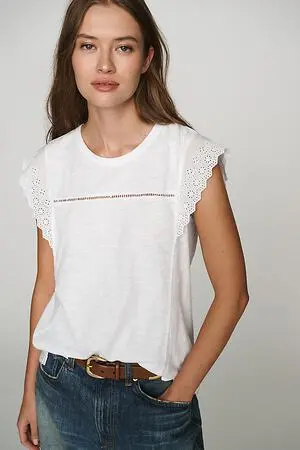 Wilt 100% Cotton Eyelet Cap Sleeve Tee - White