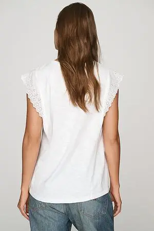 Wilt 100% Cotton Eyelet Cap Sleeve Tee - White