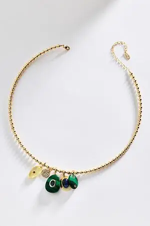 Anthropologie Gemstone Cluster Charm Necklace - Gold