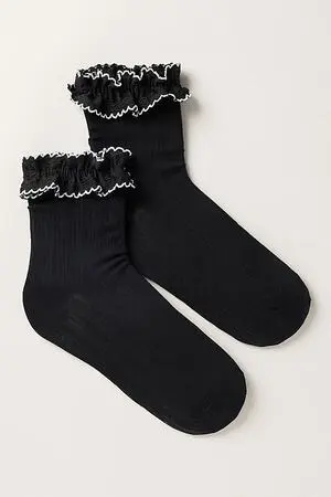 HIGH HEEL JUNGLE Sheer Frilly Socks - Black