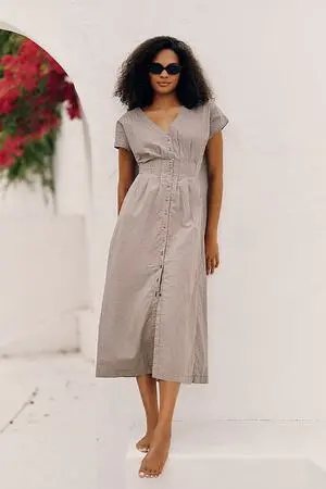 Z Supply Sanna 100% Cotton A-line Midi Dress - Brown Pattern