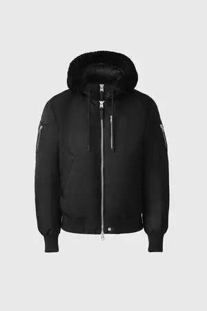 Mackage August-z Bomber Jacket With Shearling-trimmed Hood - Black