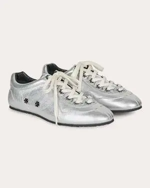 Cecilie Bahnsen Blaise Floral Stud Metallic Leather Sneaker - Silver
