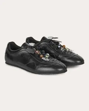 Cecilie Bahnsen Blaise Beaded Floral Leather Sneaker - Black