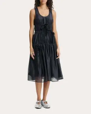 Cecilie Bahnsen Fara Hybrid Organza Gathered Midi Dress - Black
