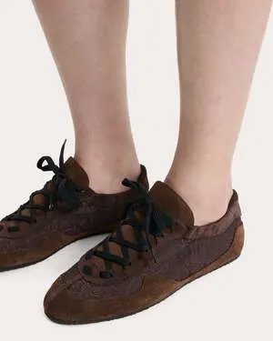 Cecilie Bahnsen Blaise Embroidered Bow Suede Sneaker - Brown