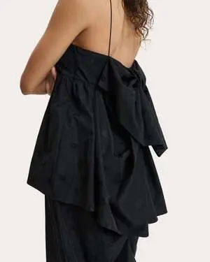 Cecilie Bahnsen Ditsy Bellis Jacquard Babydoll Top With Bow Detail - Black
