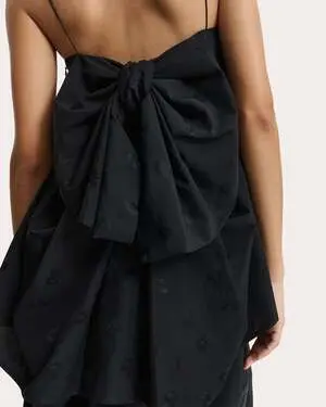 Cecilie Bahnsen Ditsy Bellis Jacquard Babydoll Top With Bow Detail - Black