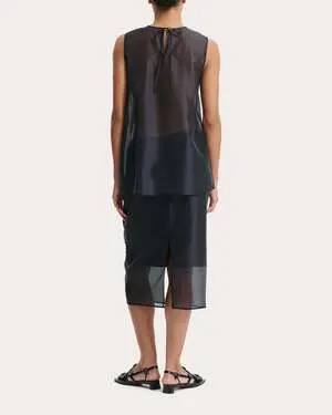 Cecilie Bahnsen Alba Sheer Embroidered Organza Sleeveless Top - Black