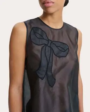 Cecilie Bahnsen Alba Sheer Embroidered Organza Sleeveless Top - Black
