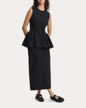 Cecilie Bahnsen Eira Matelassé Boned Peplum Top - Black