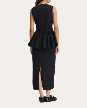 Cecilie Bahnsen Eira Matelassé Boned Peplum Top - Black