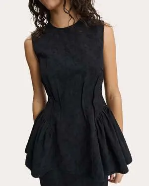 Cecilie Bahnsen Eira Matelassé Boned Peplum Top - Black