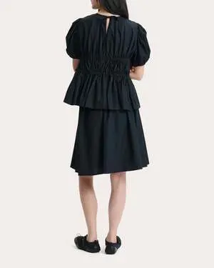 Cecilie Bahnsen Poplin Gathered Peplum Top With Puffed Sleeves