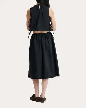 Cecilie Bahnsen Feeba Embroidered Taffeta Bow Crop Top - Black