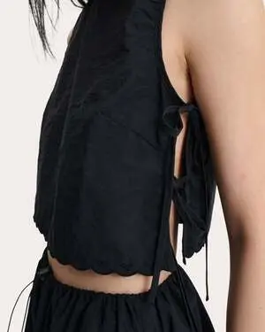 Cecilie Bahnsen Feeba Embroidered Taffeta Bow Crop Top - Black