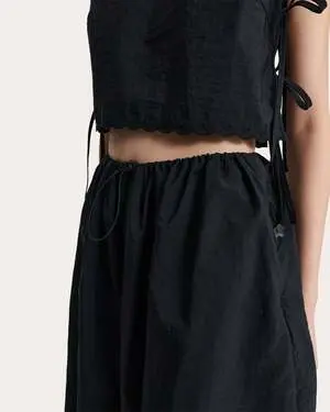 Cecilie Bahnsen Feeba Embroidered Taffeta Bow Crop Top - Black