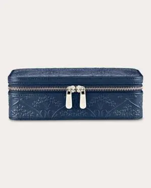 Wolf Liberty Medium Zip Embossed Jewelry Case - Blue