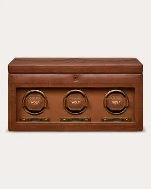 Wolf Brogue Triple Watch Winder - Brown