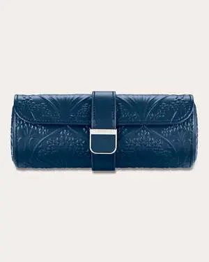 Wolf Liberty Embossed Triple Watch Roll - Blue