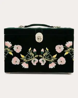 Wolf Zoe Embroidered Velvet Large Jewelry Box - Green