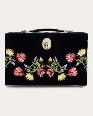 Wolf Zoe Embroidered Velvet Large Jewelry Box - Blue