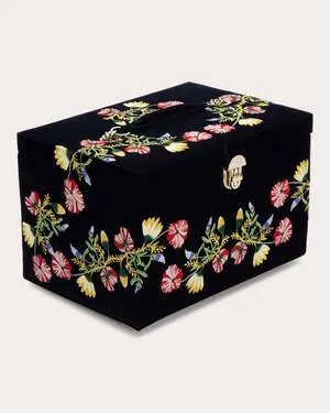 Wolf Zoe Embroidered Velvet Large Jewelry Box
