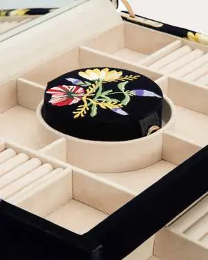Wolf Zoe Embroidered Velvet Large Jewelry Box