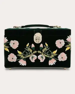 Wolf Zoe Embroidered Velvet Medium Jewelry Box - Green