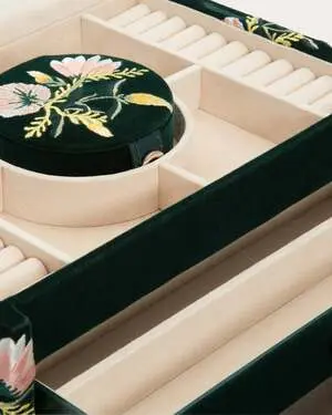 Wolf Zoe Embroidered Velvet Medium Jewelry Box