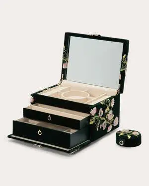 Wolf Zoe Embroidered Velvet Medium Jewelry Box