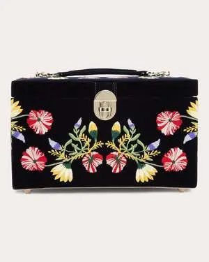 Wolf Zoe Embroidered Velvet Medium Jewelry Box - Blue