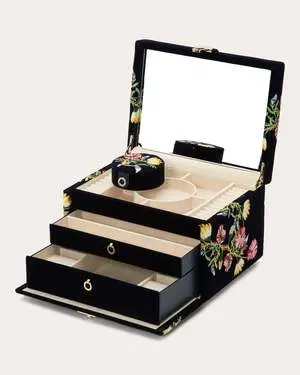 Wolf Zoe Embroidered Velvet Medium Jewelry Box