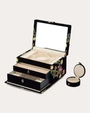 Wolf Zoe Embroidered Velvet Medium Jewelry Box