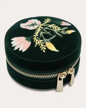 Wolf Zoe Embroidered Velvet Round Travel Case