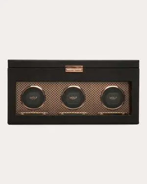 Wolf Axis Triple Watch Winder Storage Case - Black