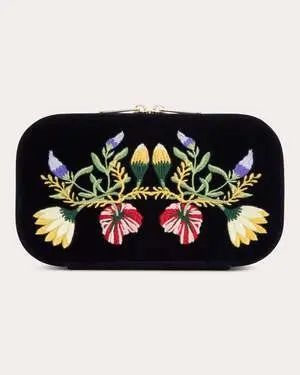 Wolf Zoe Embroidered Velvet Travel Zip Case - Blue
