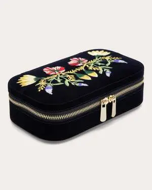 Wolf Zoe Embroidered Velvet Travel Zip Case