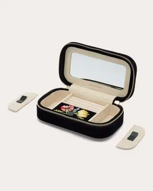 Wolf Zoe Embroidered Velvet Travel Zip Case
