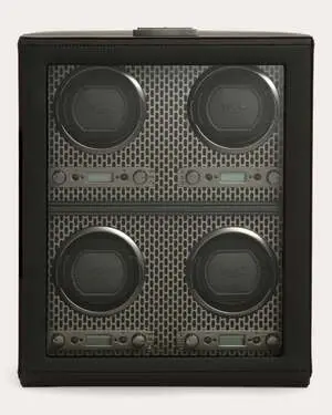 Wolf Axis 4-piece Watch Winder With Glass Door - Black