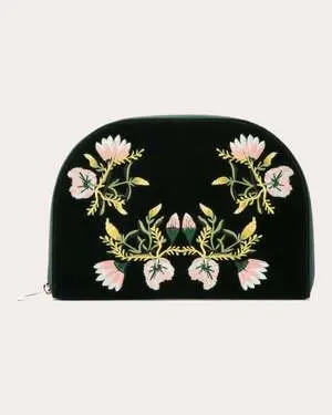 Wolf Zoe Embroidered Velvet Jewelry Portfolio - Green