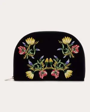 Wolf Zoe Embroidered Velvet Jewelry Portfolio - Blue