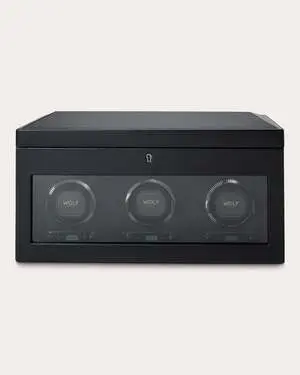 Wolf British Racing Triple Watch Winder Storage Case - Black