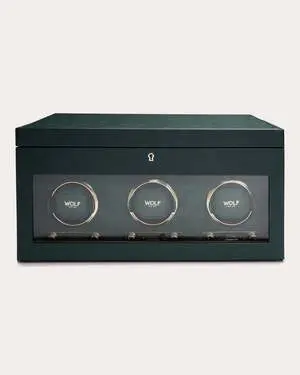 Wolf British Racing Triple Watch Winder Storage Case - Green