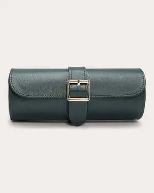 Wolf British Racing Leather Triple Watch Roll - Green