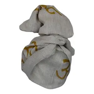 ROMER MILLINERY Twisturban® Oatmeal Linen Turban With "om" Chant Embellishment - Yellow