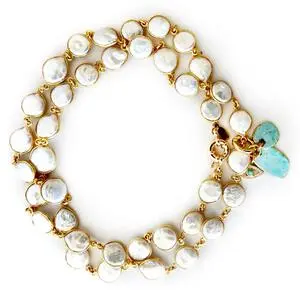 Persia Donà Jewelry Santorini Pearl And Turquoise Charm Necklace - Gold