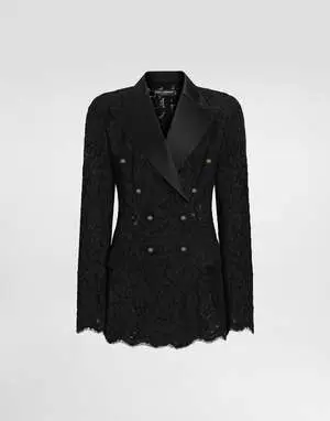 Dolce & Gabbana Double-breasted Jacket In Cordonetto Lace - Black